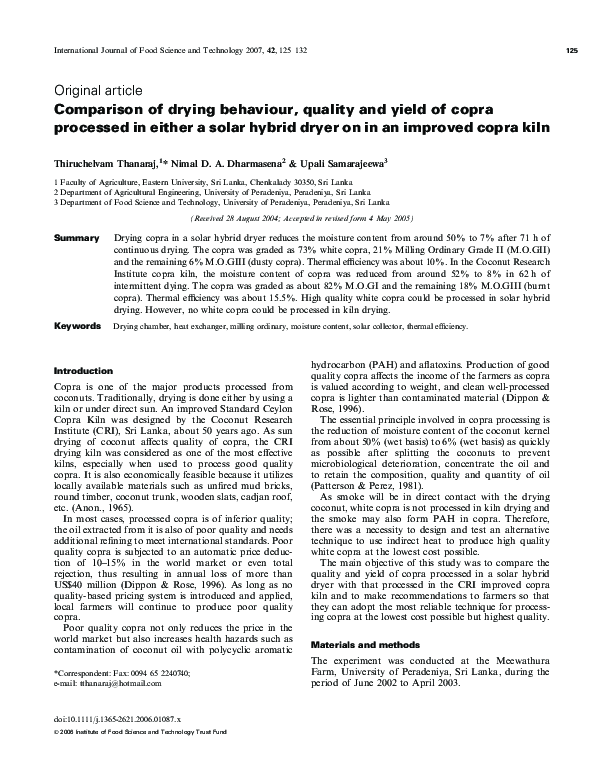 (PDF) Comparison of drying behaviour, quality and yield of copra ...