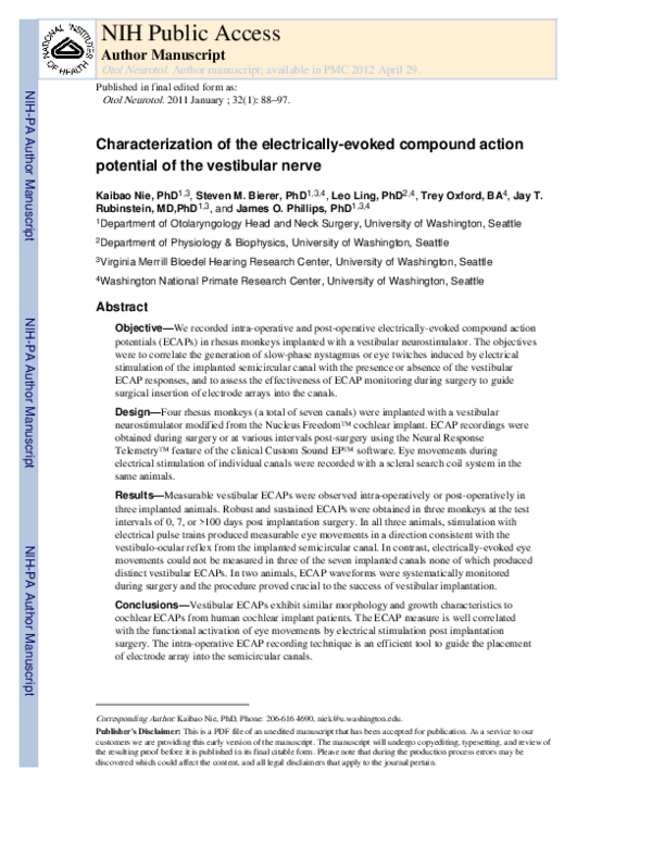 (PDF) Characterization of the Electrically Evoked Compound Action Potential of the Vestibular Nerve