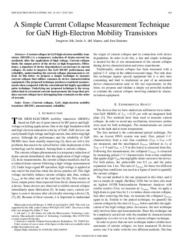 (PDF) A Simple Current Collapse Measurement Technique for GaN High ...