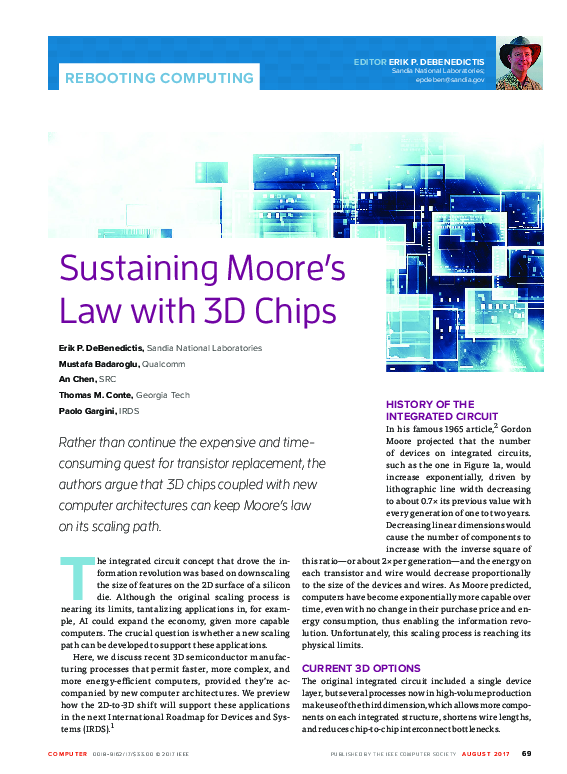 (PDF) Sustaining Moore's law with 3D chips