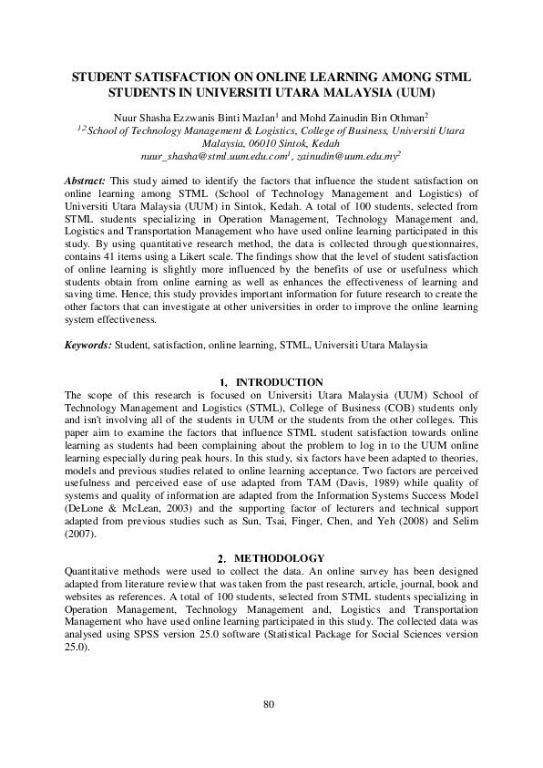 (PDF) Student satisfaction on online learning among STML students in ...