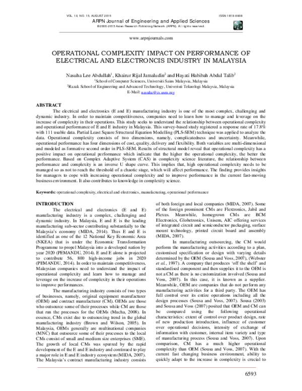 (PDF) Operational complexity impact on performance of electrical and ...