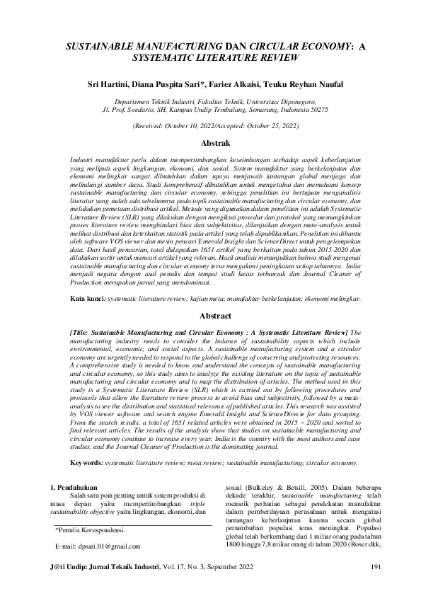 (PDF) Sustainable Manufacturing Dan Circular Economy: A Systematic ...