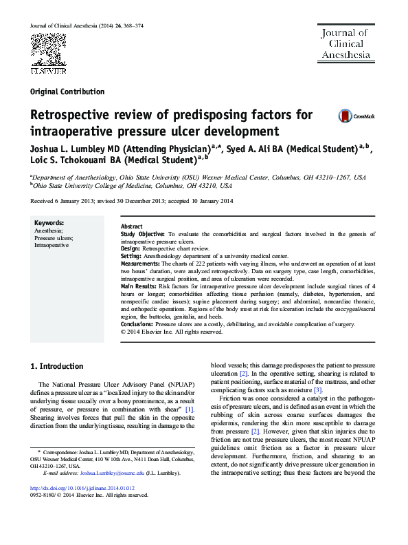 (PDF) Retrospective review of predisposing factors for intraoperative pressure ulcer development