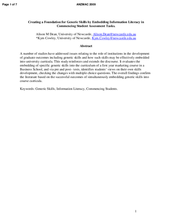 (PDF) Creating a Foundation for Generic Skills by Embedding Information ...