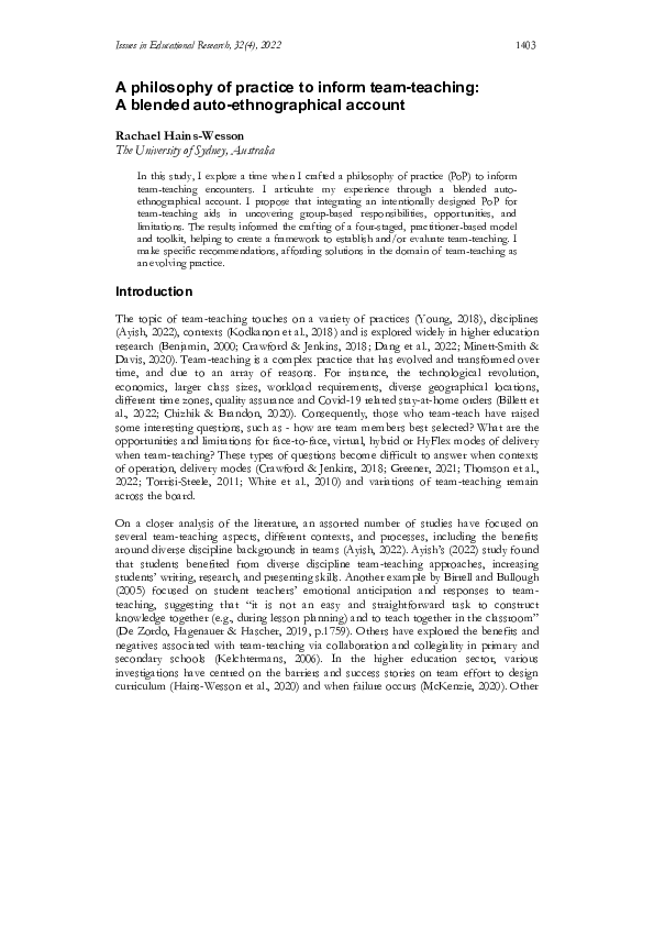 (PDF) A philosophy of practice to inform team-teaching: A blended auto ...