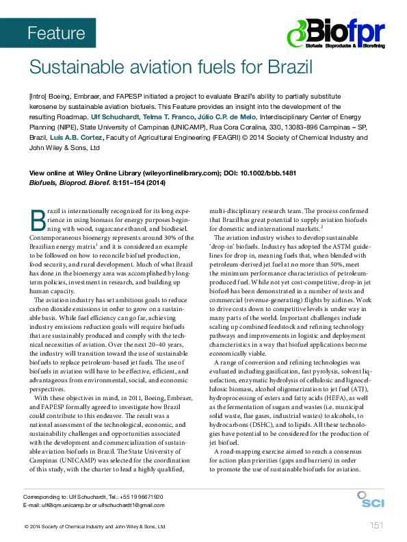 (PDF) Sustainable aviation fuels for Brazil