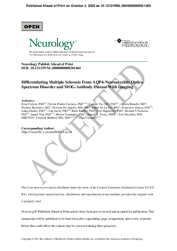 (PDF) Differentiating Multiple Sclerosis From AQP4-Neuromyelitis Optica Spectrum Disorder and ...