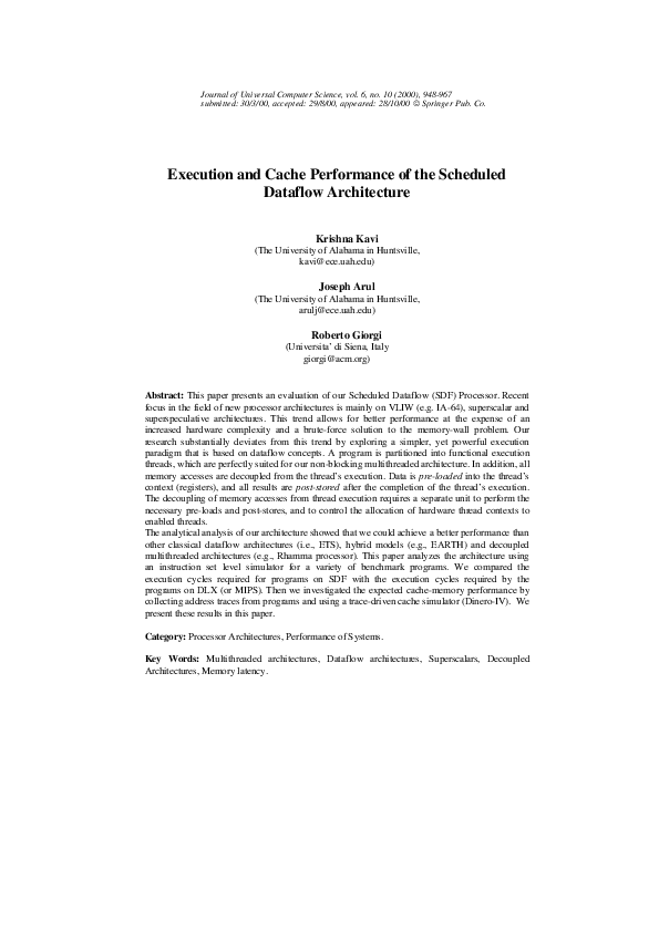 (PDF) Execution and Cache Performance of the Scheduled Dataflow ... (PDF) Execution and Cache Performance of the Scheduled Dataflow ...
