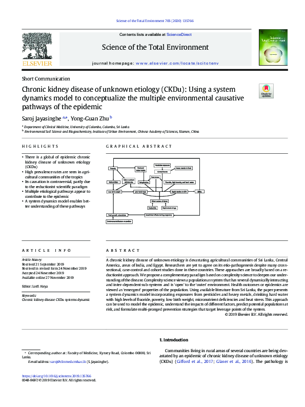 (PDF) Modeling Environmental Causes of CKDu Epidemic