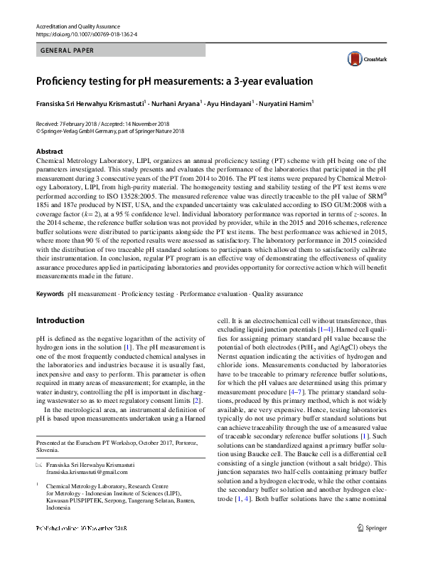(PDF) Proficiency testing for pH measurements: a 3-year evaluation