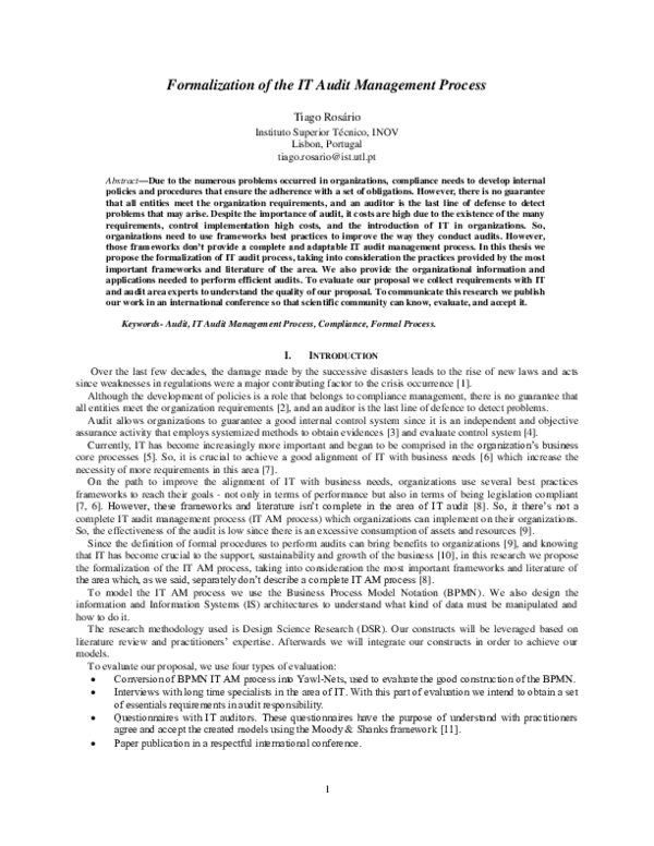 (PDF) Formalization of the IT Audit Management Process