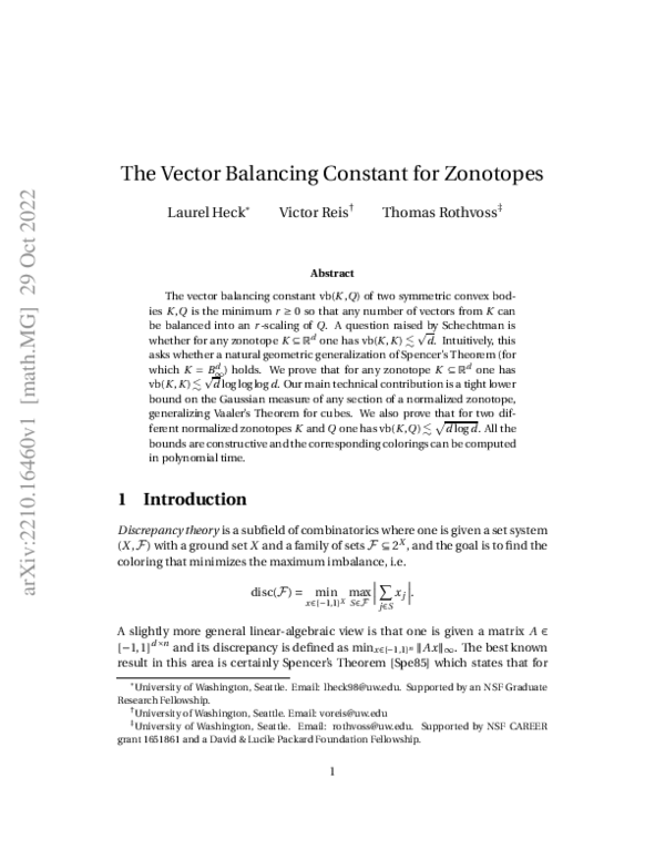 (PDF) The Vector Balancing Constant for Zonotopes