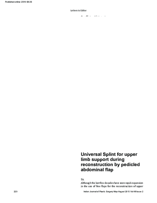 (PDF) Universal Splint for upper limb support during reconstruction by ...