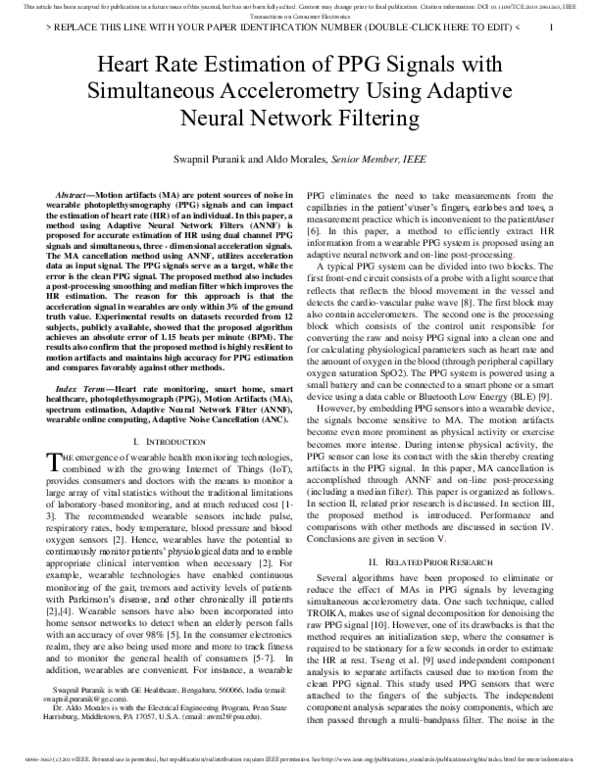 (PDF) Heart Rate Estimation of PPG Signals With Simultaneous ...