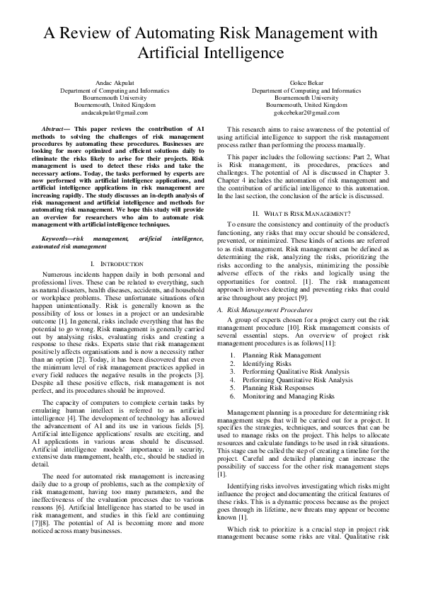 (PDF) A Review of Automating Risk Management with Artificial Intelligence