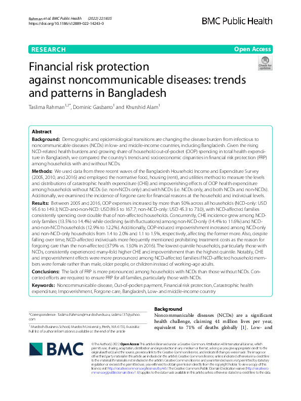 (PDF) Financial risk protection against noncommunicable diseases ...
