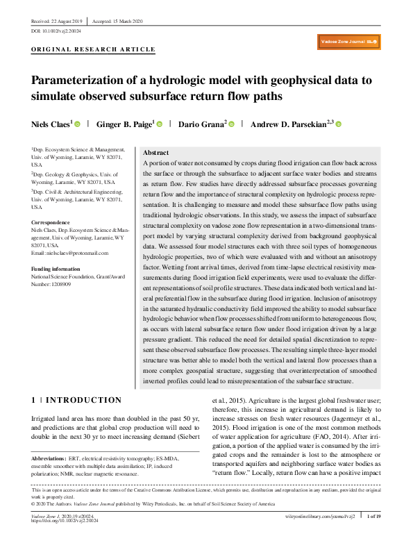 (PDF) Parameterization of a hydrologic model with geophysical data to ...