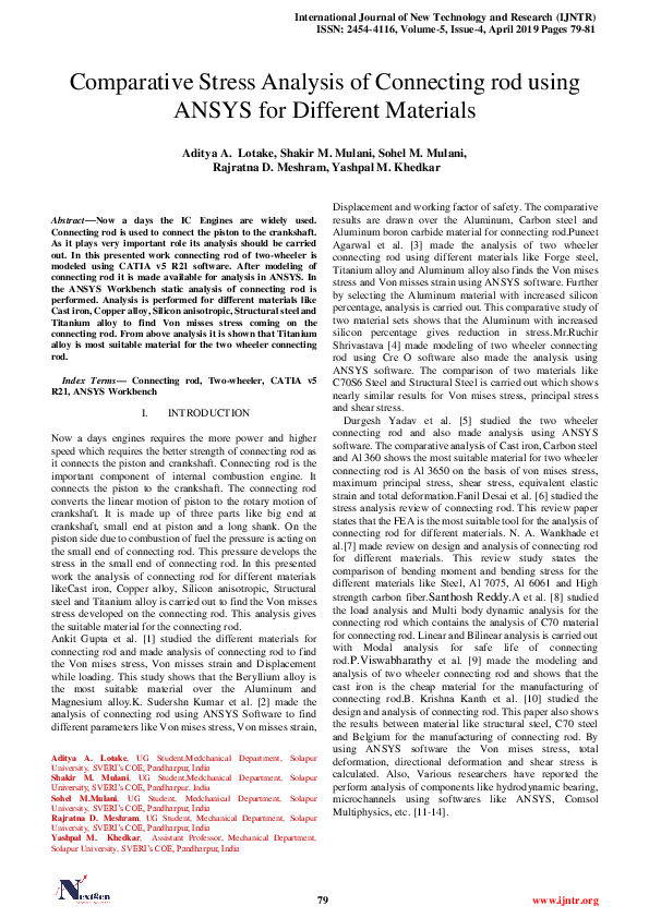Pdf Comparative Stress Analysis Of Connecting Rod Using Ansys For