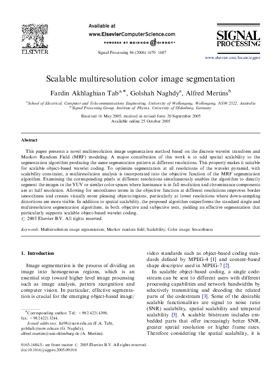 (PDF) Scalable multiresolution color image segmentation