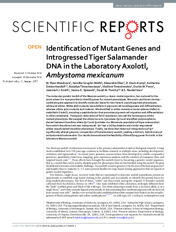 (PDF) Identification of Mutant Genes and Introgressed Tiger Salamander ...
