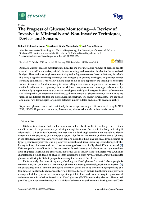 Pdf The Progress Of Glucose Monitoring—a Review Of Invasive To