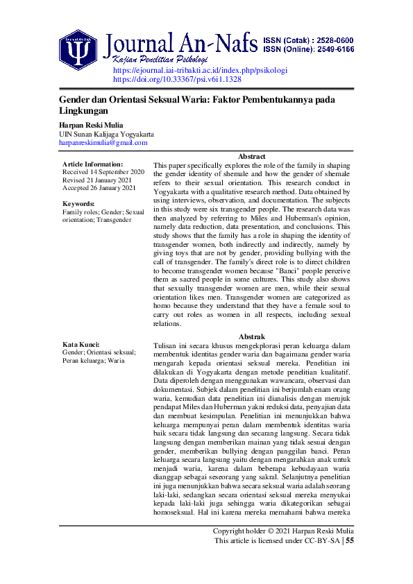 (PDF) Gender dan Orientasi Seksual Waria: Faktor Pembentukannya pada Lingkungan Keluarga ...