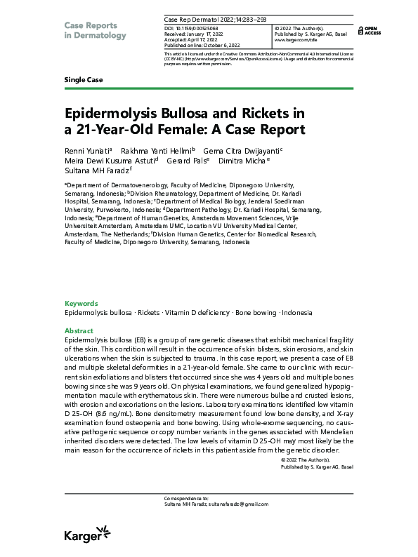 (PDF) Epidermolysis Bullosa and Rickets in a 21-Year-Old Female: A Case ...