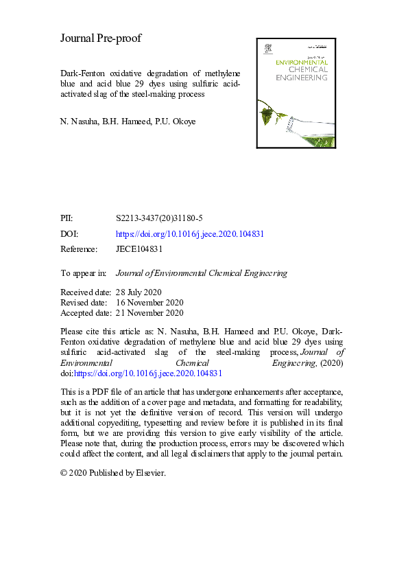 (PDF) Dark-Fenton oxidative degradation of methylene blue and acid blue ...