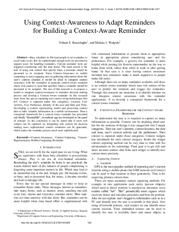 (PDF) Using Context-Awareness to Adapt Reminders for Building a Context ...