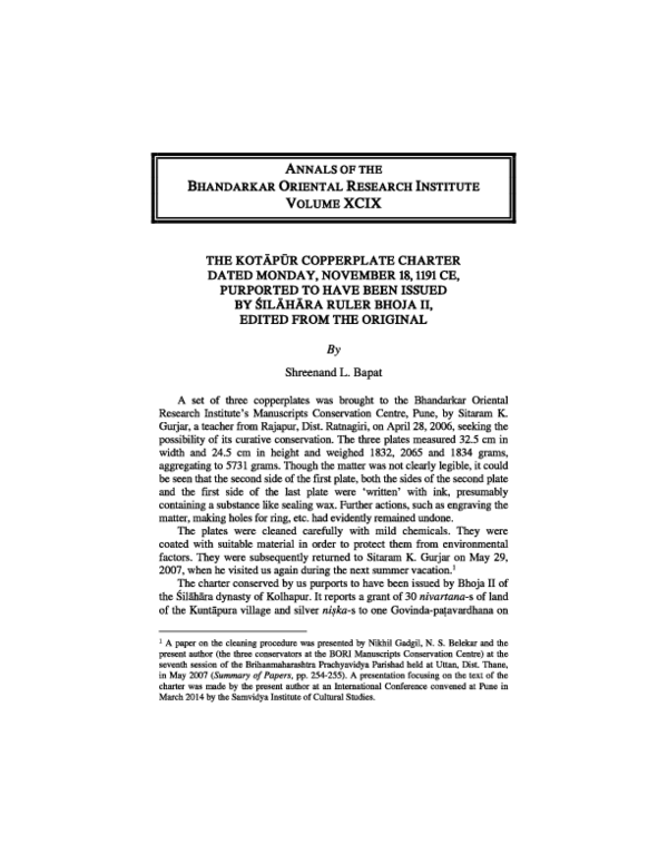 (PDF) Kutapur Copperplate Inscription ABORI 99 Bapat