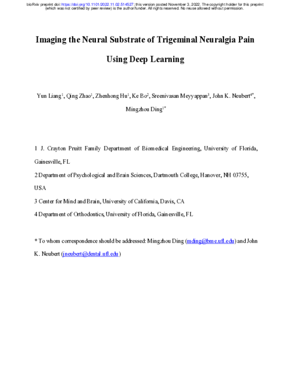(PDF) Imaging the Neural Substrate of Trigeminal Neuralgia Pain Using Deep Learning