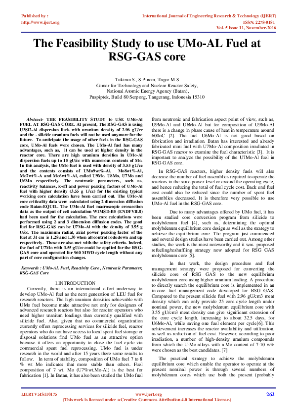 (PDF) The Feasibility Study to use UMo-AL Fuel at RSG-GAS core