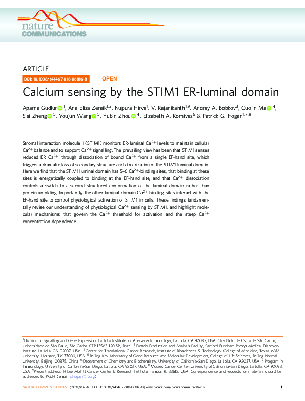 (PDF) Calcium sensing by the STIM1 ER-luminal domain