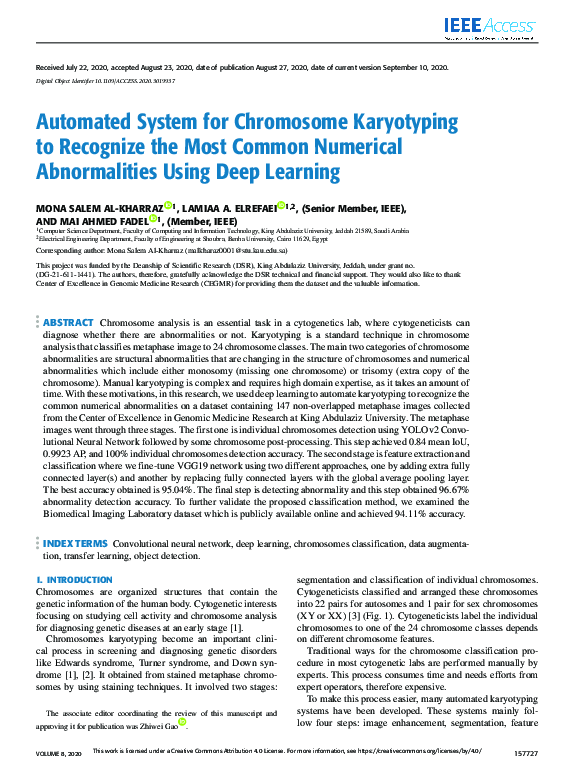 (PDF) Automated System for Chromosome Karyotyping to Recognize the Most Common Numerical ...