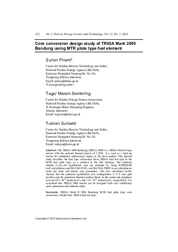 (PDF) Core conversion design study of TRIGA Mark 2000 Bandung using MTR ...