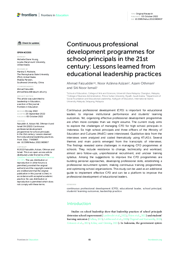 (PDF) Continuous professional development programmes for school ...