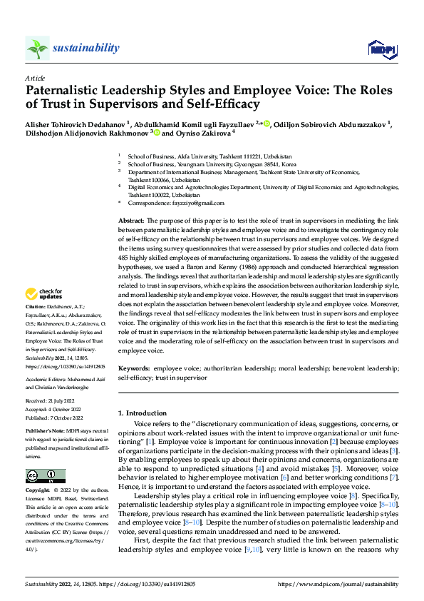 (PDF) Paternalistic Leadership Styles and Employee Voice: The Roles of ...