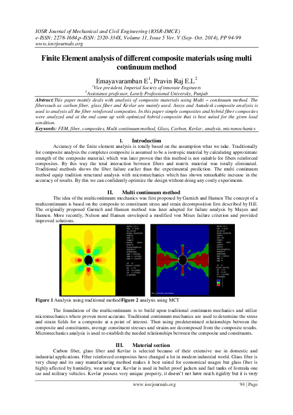 Pdf Finite Element Analysis Of Different Composite Materials Using Multi Continuum Method
