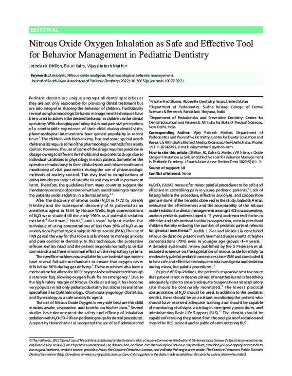 (PDF) Nitrous Oxide Oxygen Inhalation as Safe and Effective Tool for ...