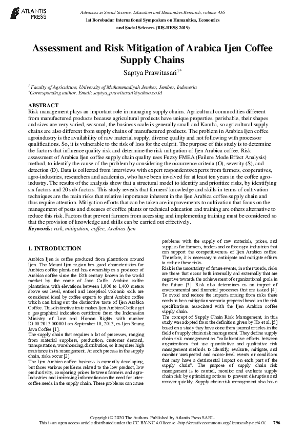(PDF) Assessment and Risk Mitigation of Arabica Ijen Coffee Supply Chains