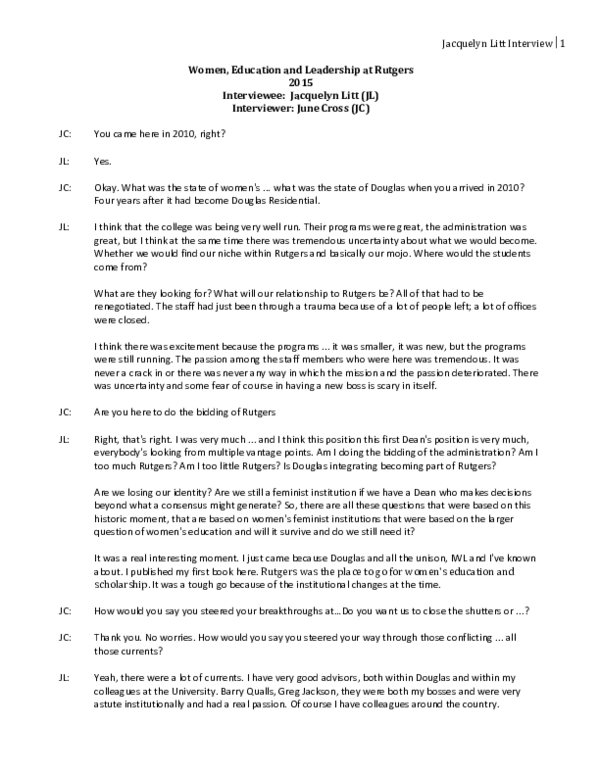 (PDF) Interview with Jacquelyn Litt