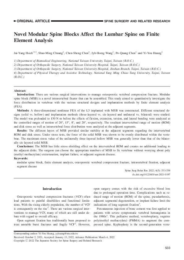 (PDF) Novel Modular Spine Blocks Affect the Lumbar Spine on Finite ...