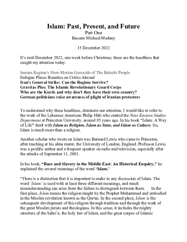 (DOC) Islam: Past, Present, and Future Part One
