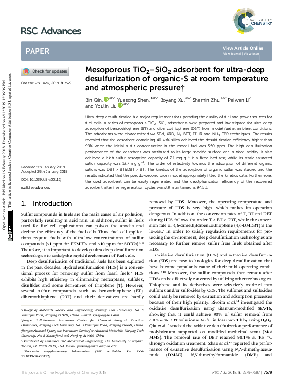 (PDF) Mesoporous TiO2–SiO2 adsorbent for ultra-deep desulfurization of ...