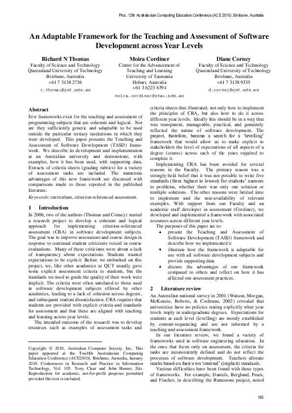 (PDF) An adaptable framework for the teaching and assessment of ...