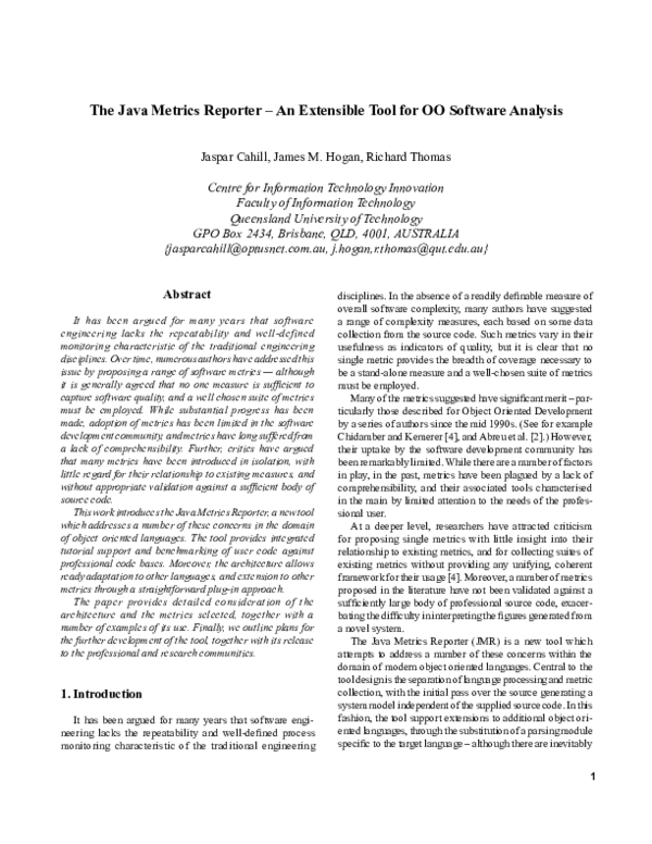 (PDF) The Java Metrics Reporter - an extensible tool for OO software analysis