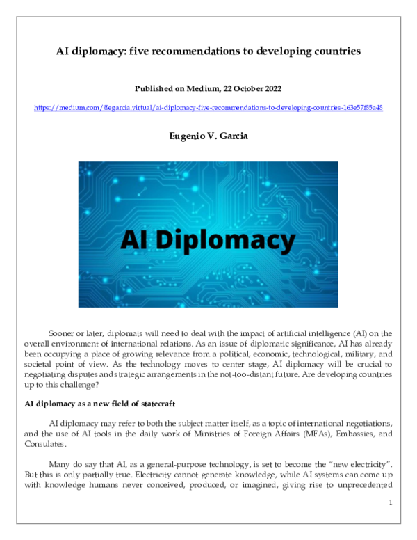 (PDF) AI diplomacy: five recommendations to developing countries