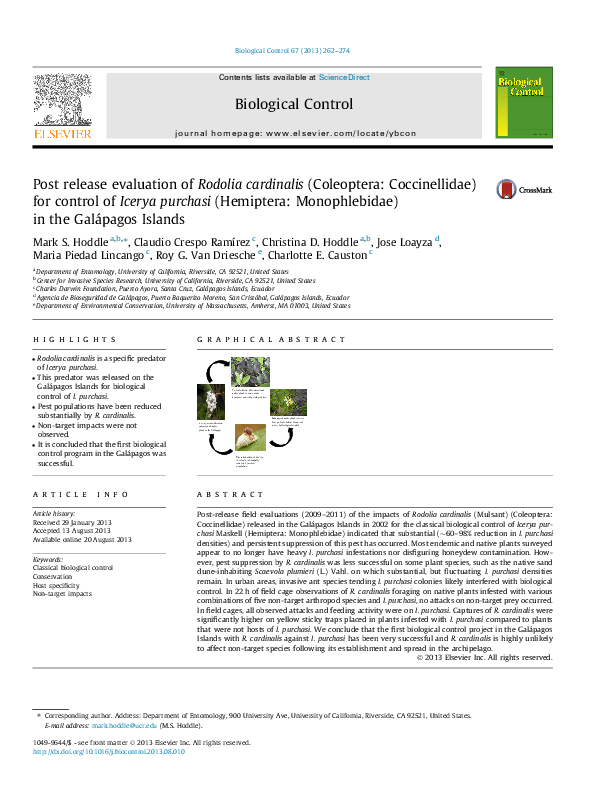 (PDF) Post release evaluation of Rodolia cardinalis (Coleoptera ...