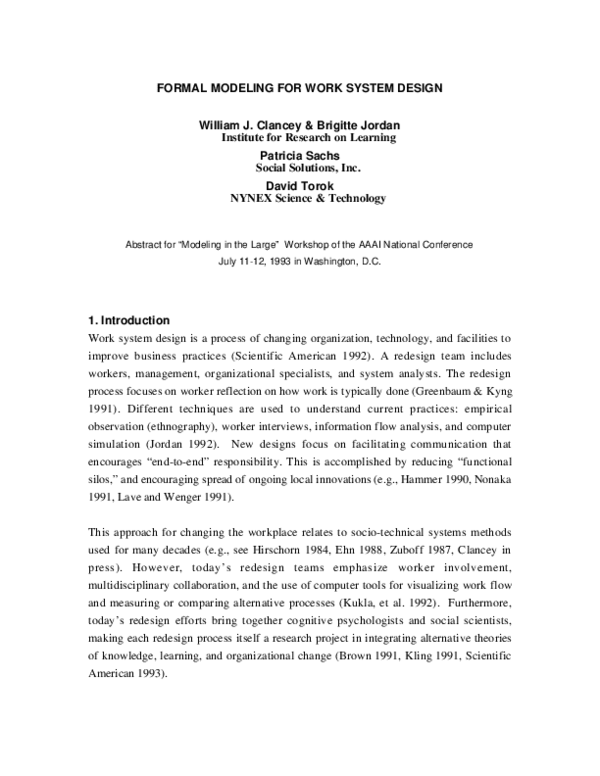 (PDF) Formal modeling for work systems design